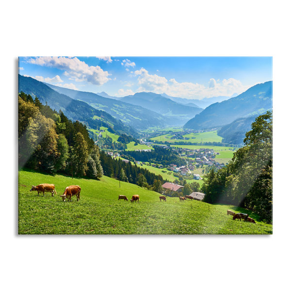 Union Rustic Glasbild Kuhherde auf einer Zillertaler Almwiese | Wayfair.de